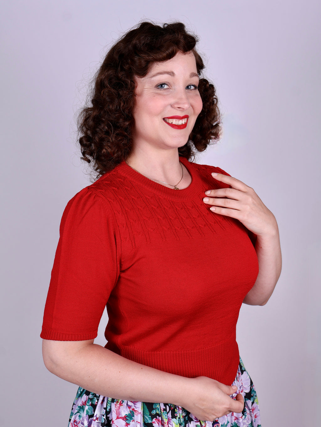1940s / 1950s style short-sleeved pullover - Red - Sally – memery