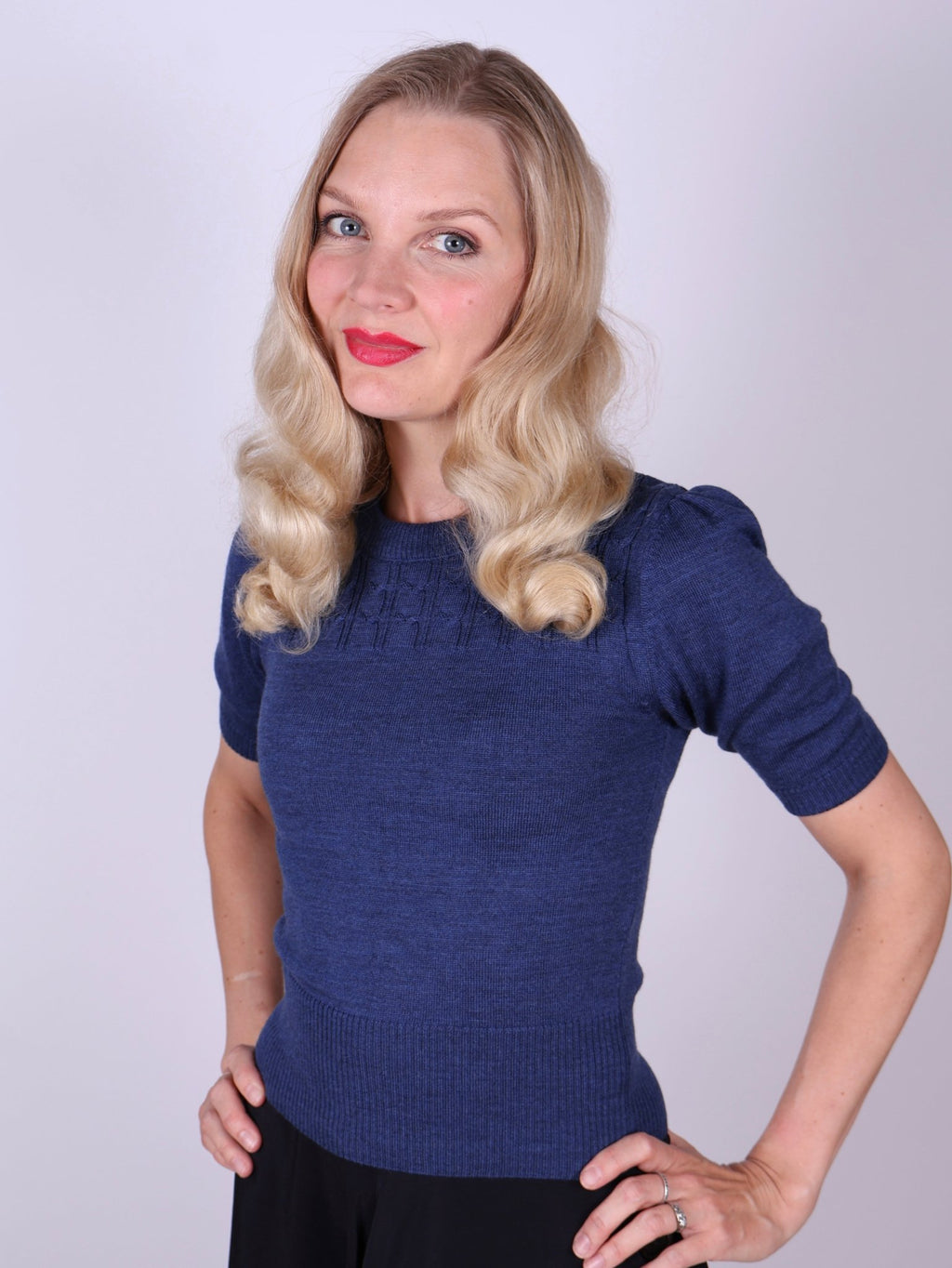 1940s / 1950s style short-sleeved pullover - Blue - Sally – memery