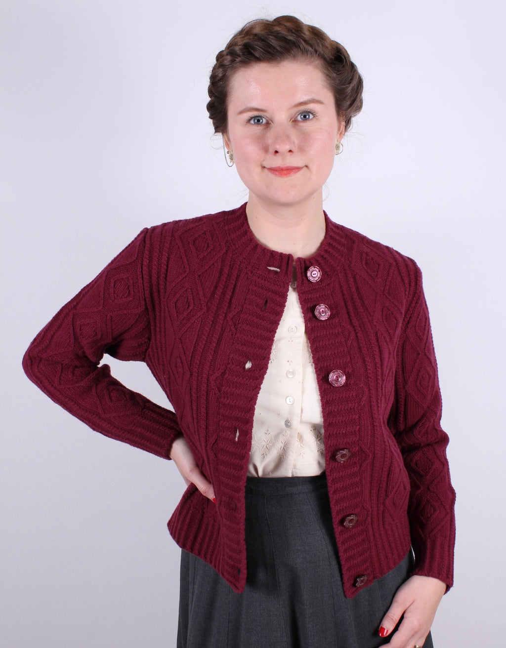 1940s vintage style cardigan - Burgundy Red - Ingrid – memery