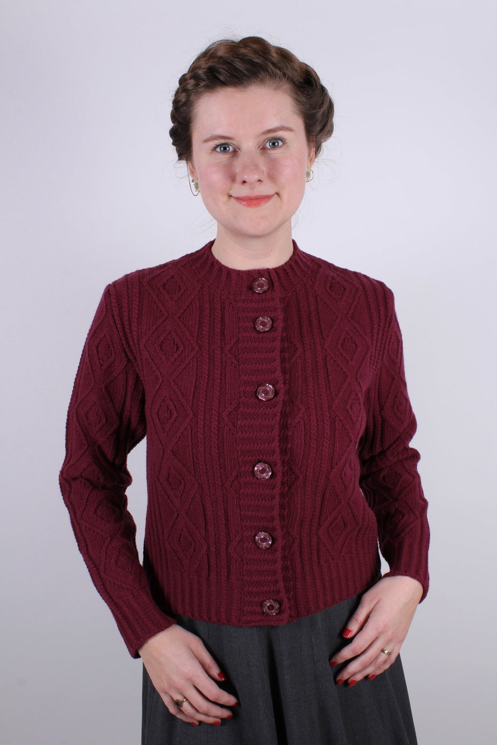1940s - early 1960s vintage style cardigan - Burgundy red - Ingrid – memery