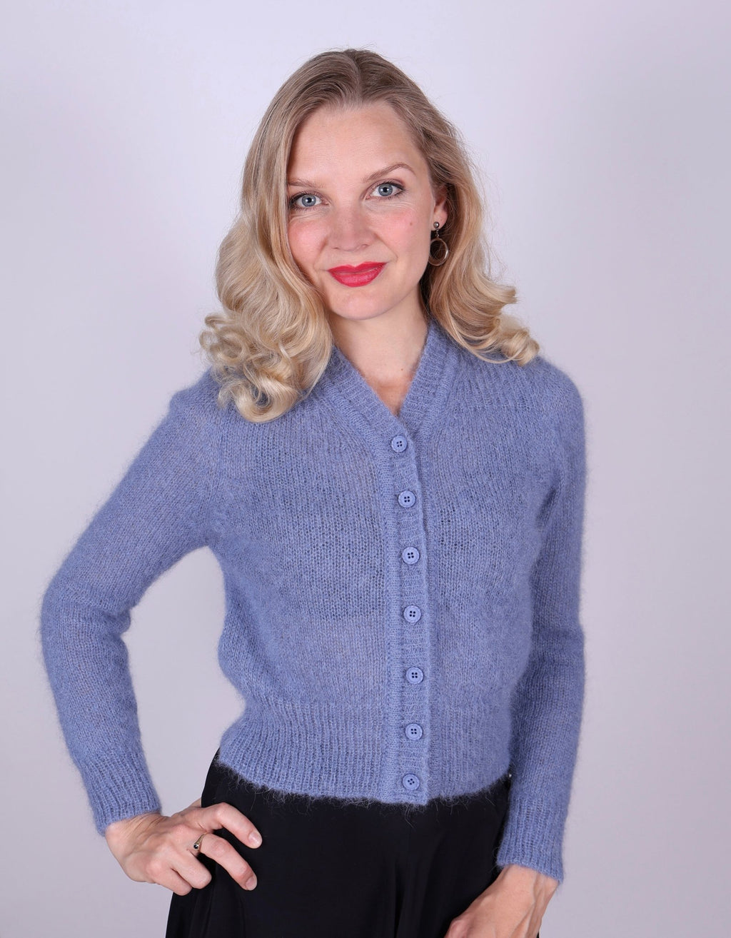 1940s style mohair cardigan - Dusty Blue - Lisbeth – memery