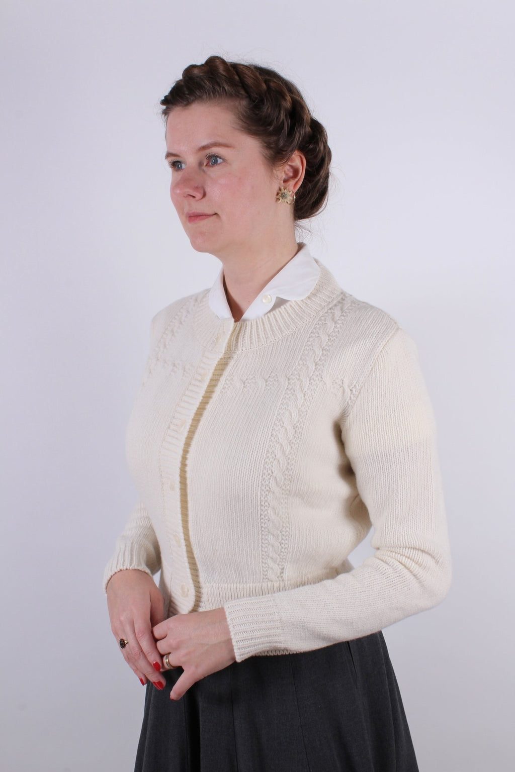 1940s vintage style cardigan - Off-White - Vera – memery