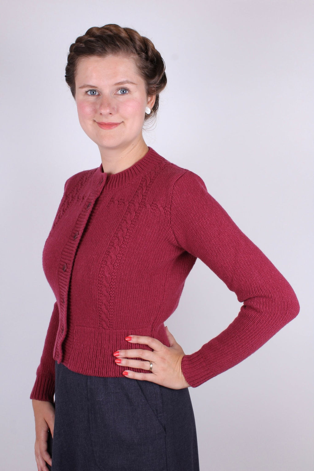 1940s vintage style cardigan - Raspberry- Vera – memery