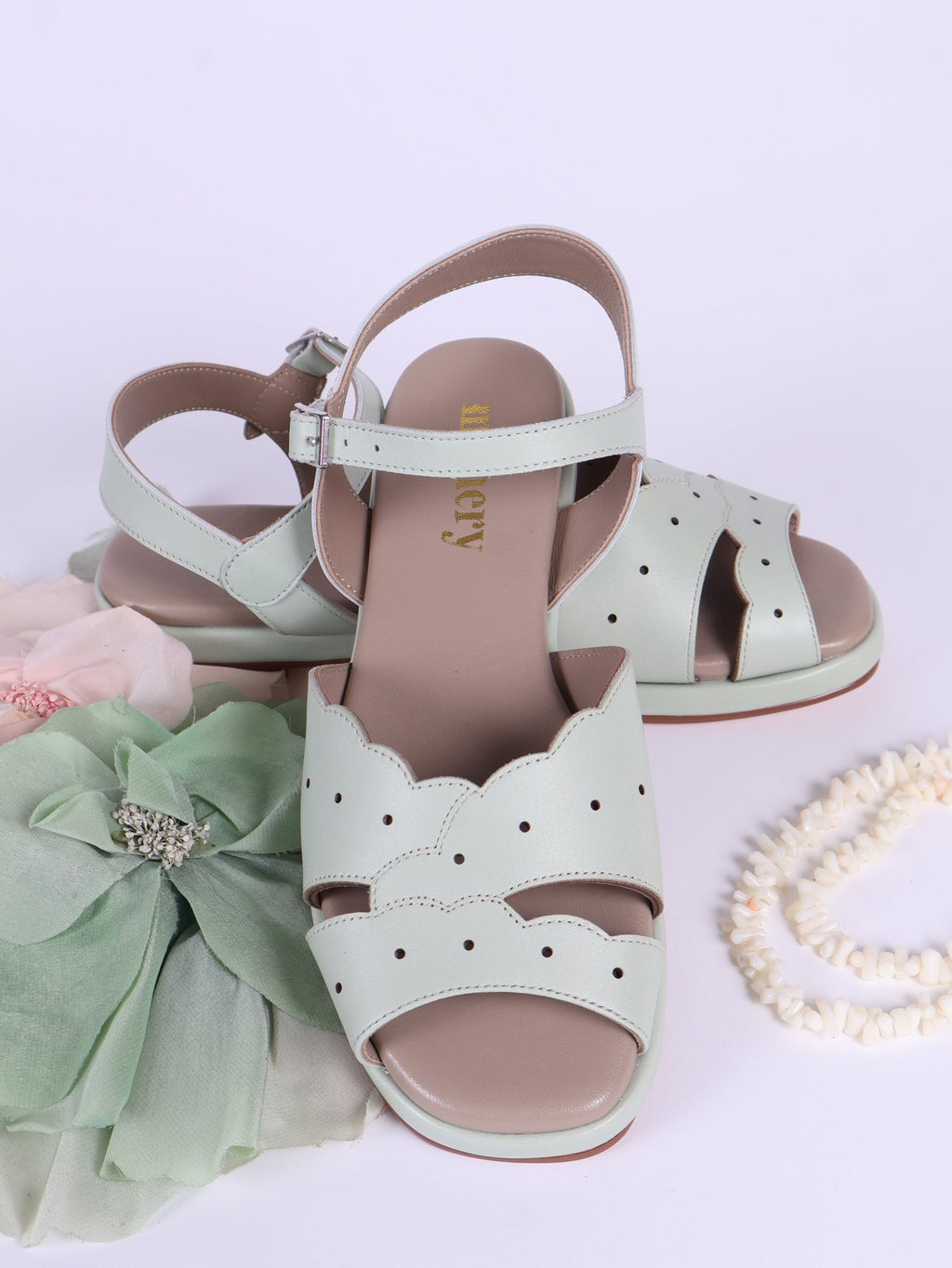 1950s sandals with cloud-shaped pattern - Mint - Joy – memery