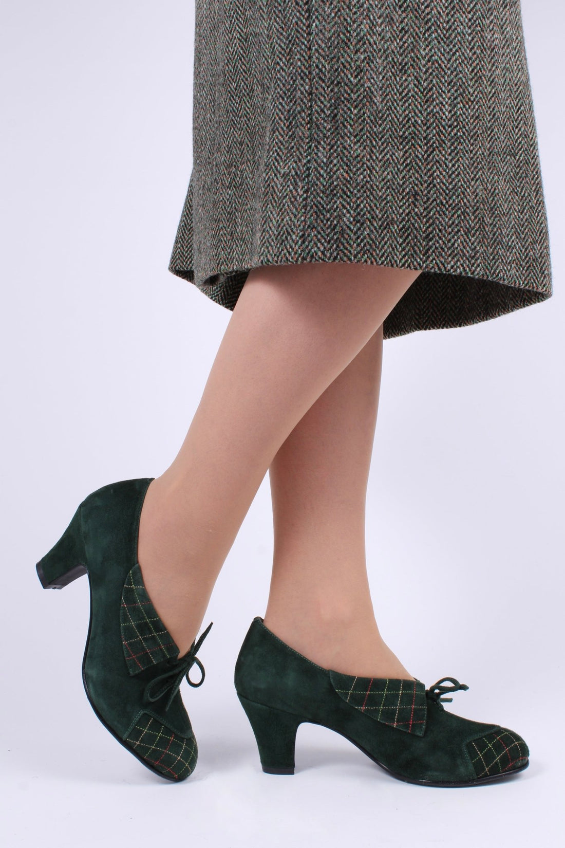 Dark green vintage shoes in suede - 40s vintage style pumps – memery