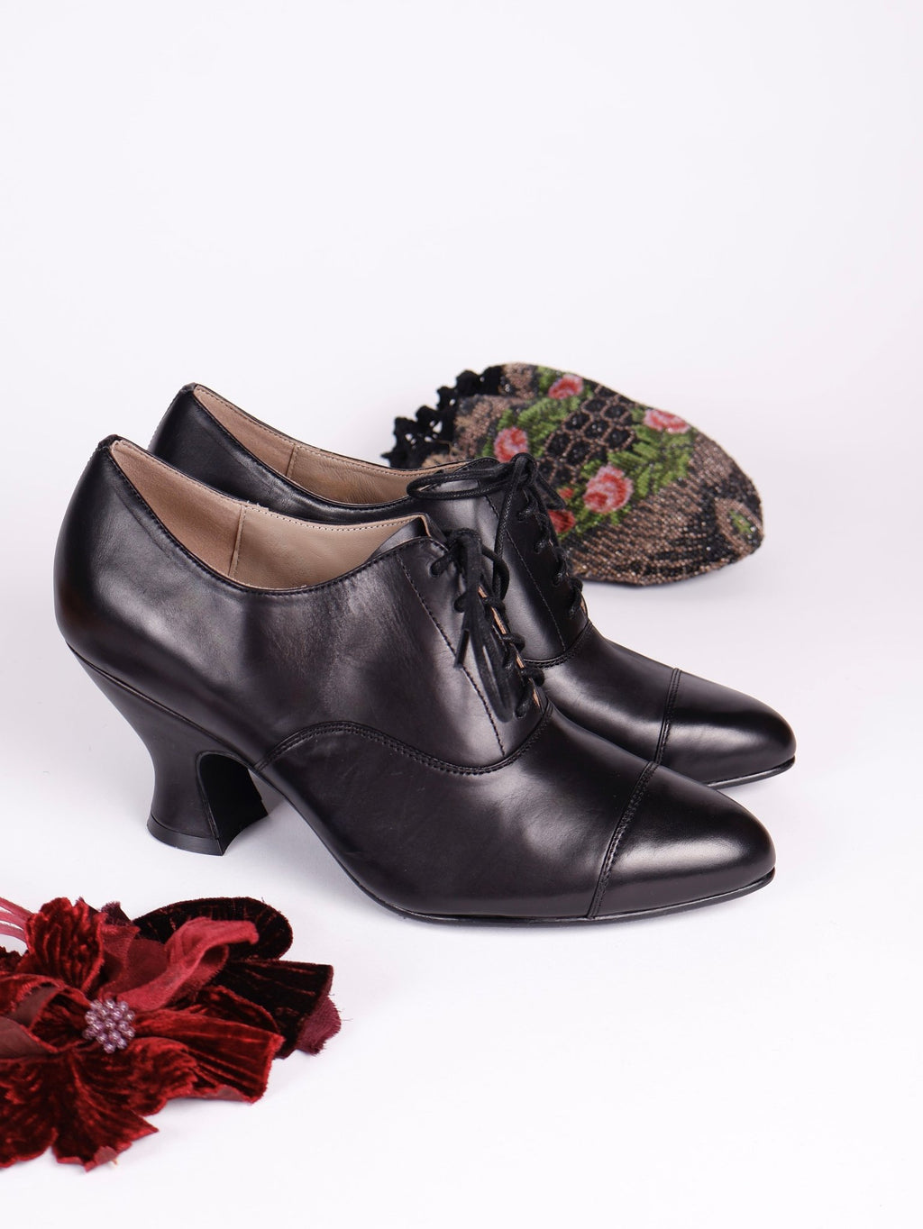 1900s - Edwardian Oxford shoe with pompadour heel - Black - Bertha – memery